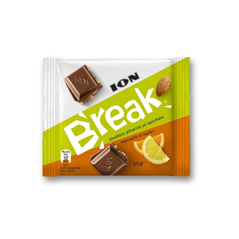 ΙΟΝ Break σοκολάτα γάλακτος με αμύγδαλα, πορτοκάλι και λεμόνι 85gr ...